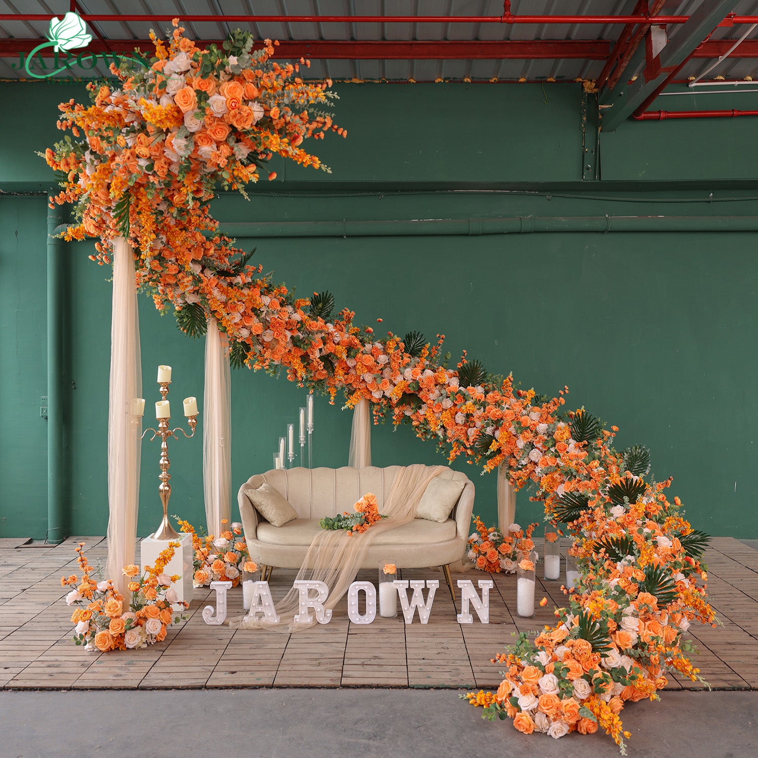 Unusual-Shaped Flower Arch in Orange – JarownWedding