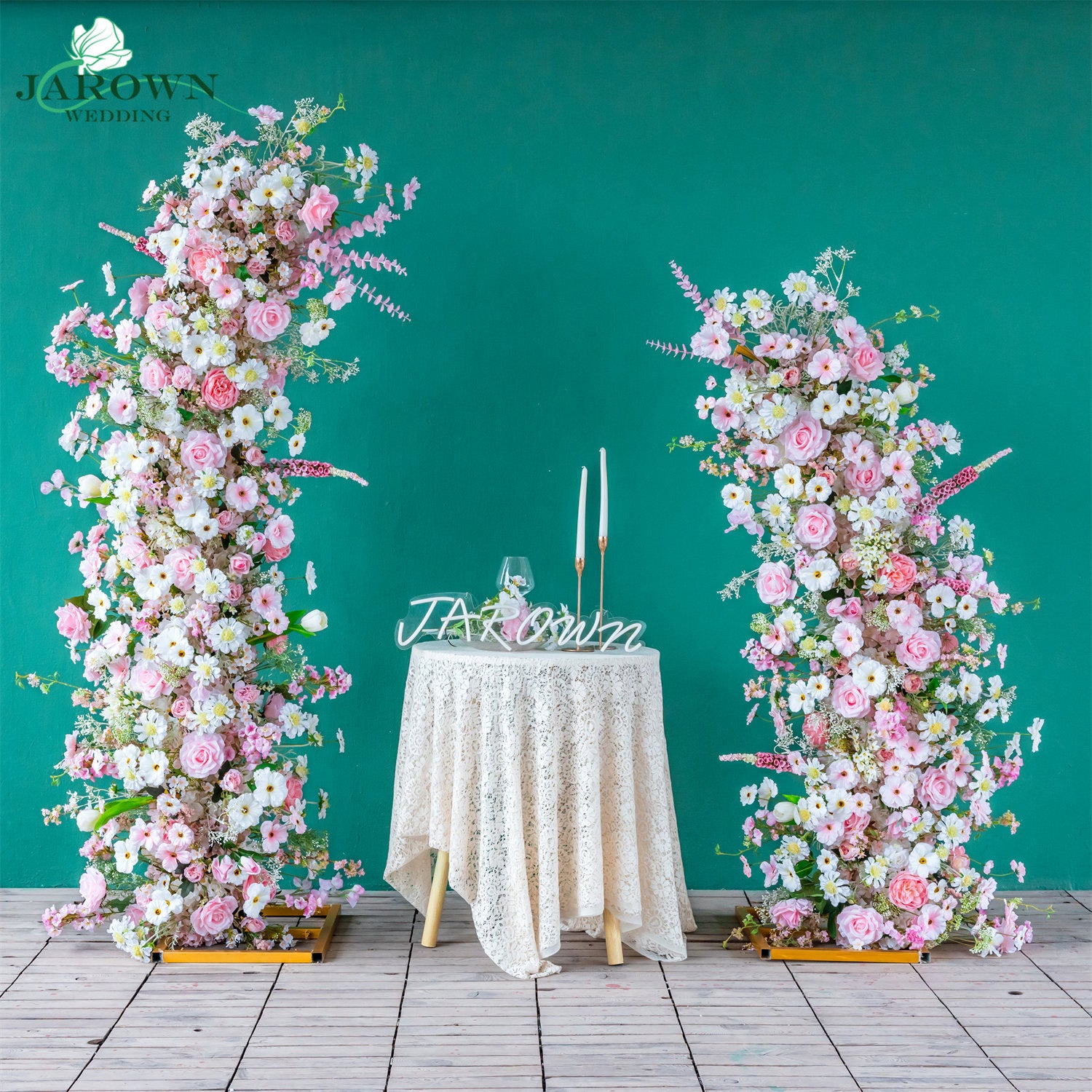 Open-Ended Flower Arch in Pink/Green/White – JarownWedding