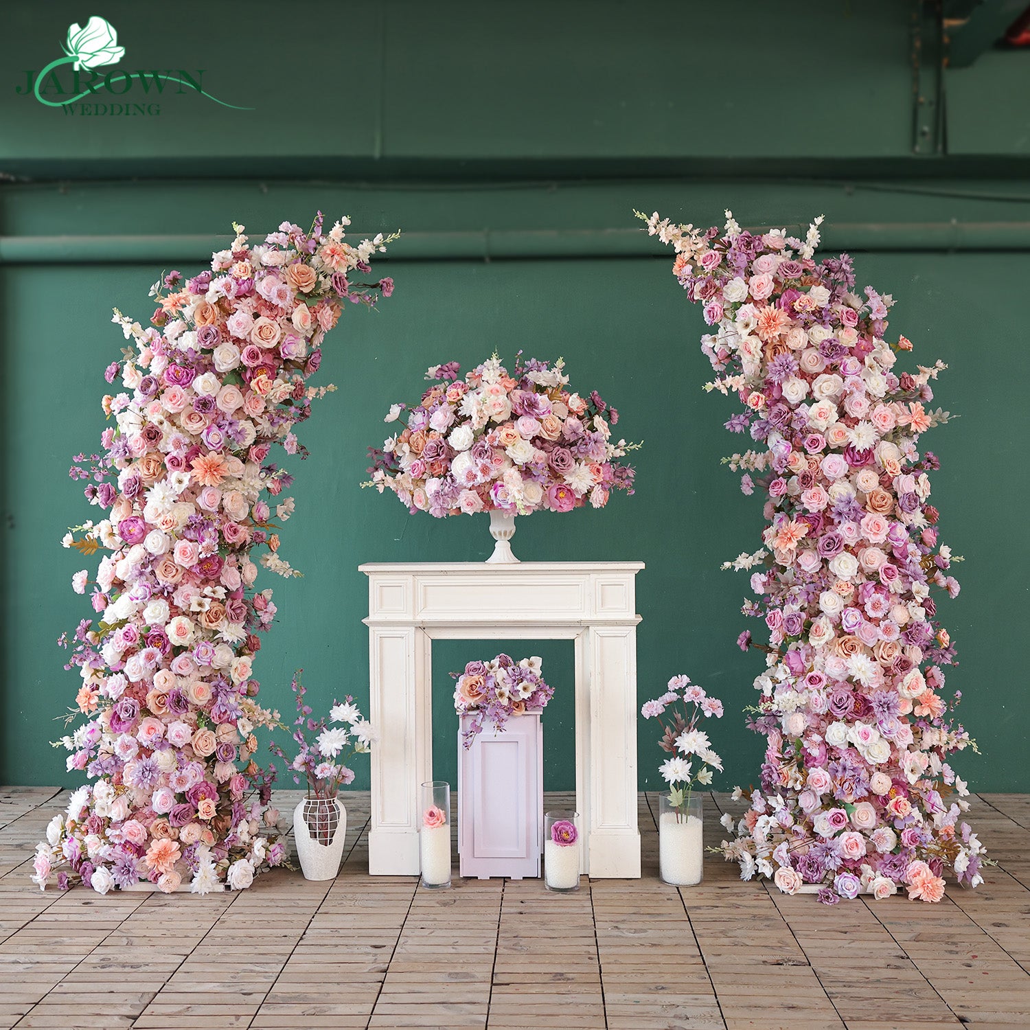 Centerpiece & Double-Sided Open-Ended Flower Arch in Pink/Purple/White ...