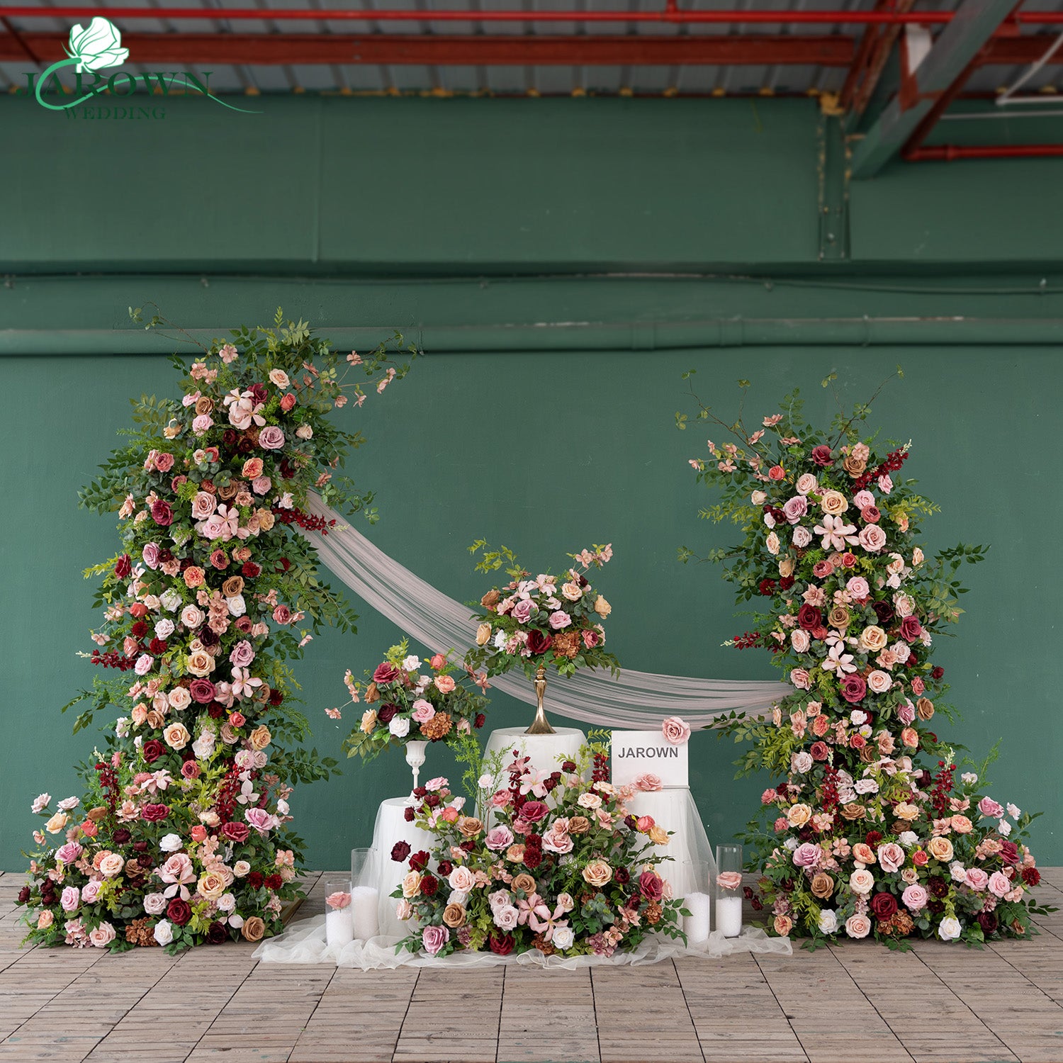 Centerpiece & Aisle & Open-Ended Flower Arch in Pink/Brown/Burgundy/Gr ...