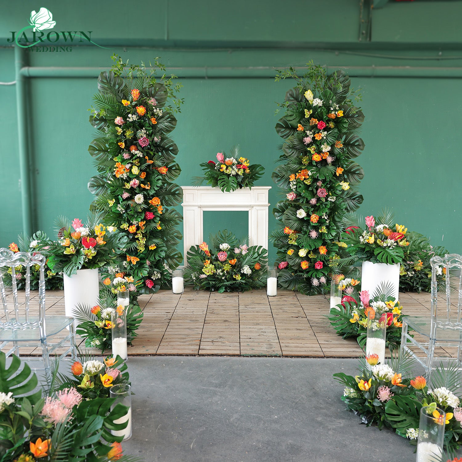 Aisle & Centerpiece & Open-Ended Flower Arch in Green/Orange/Pink/Whit ...