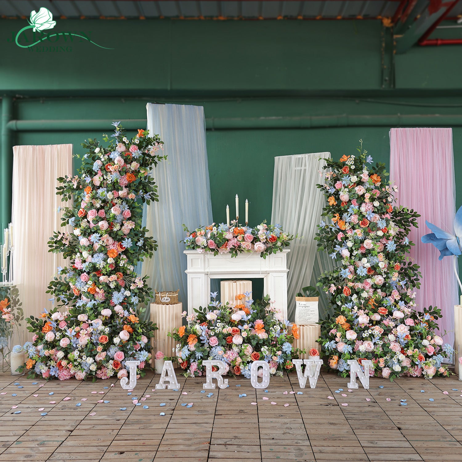 Aisle & Open-Ended Flower Arch in Blue/Pink/Peach/Orange – JarownWedding