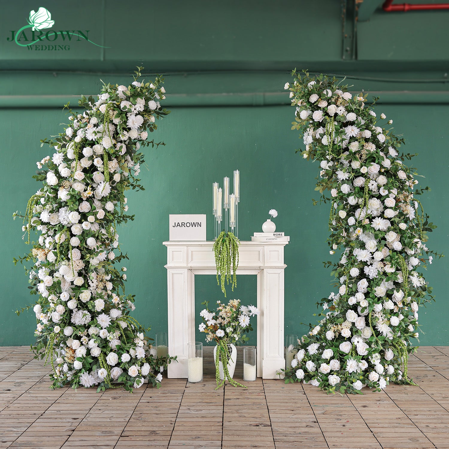 Double-Sided Open-Ended Flower Arch in Green/White – JarownWedding